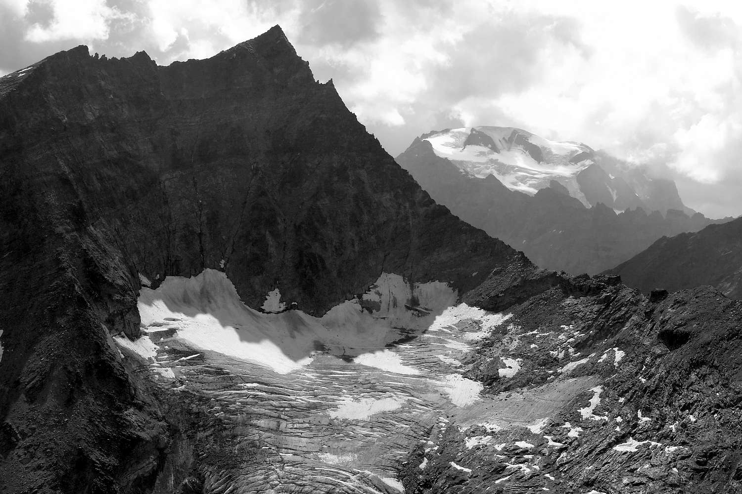 Mont Gelé, Mont Vélan at the bottom de Crête Sèche Glacier, E Side ...