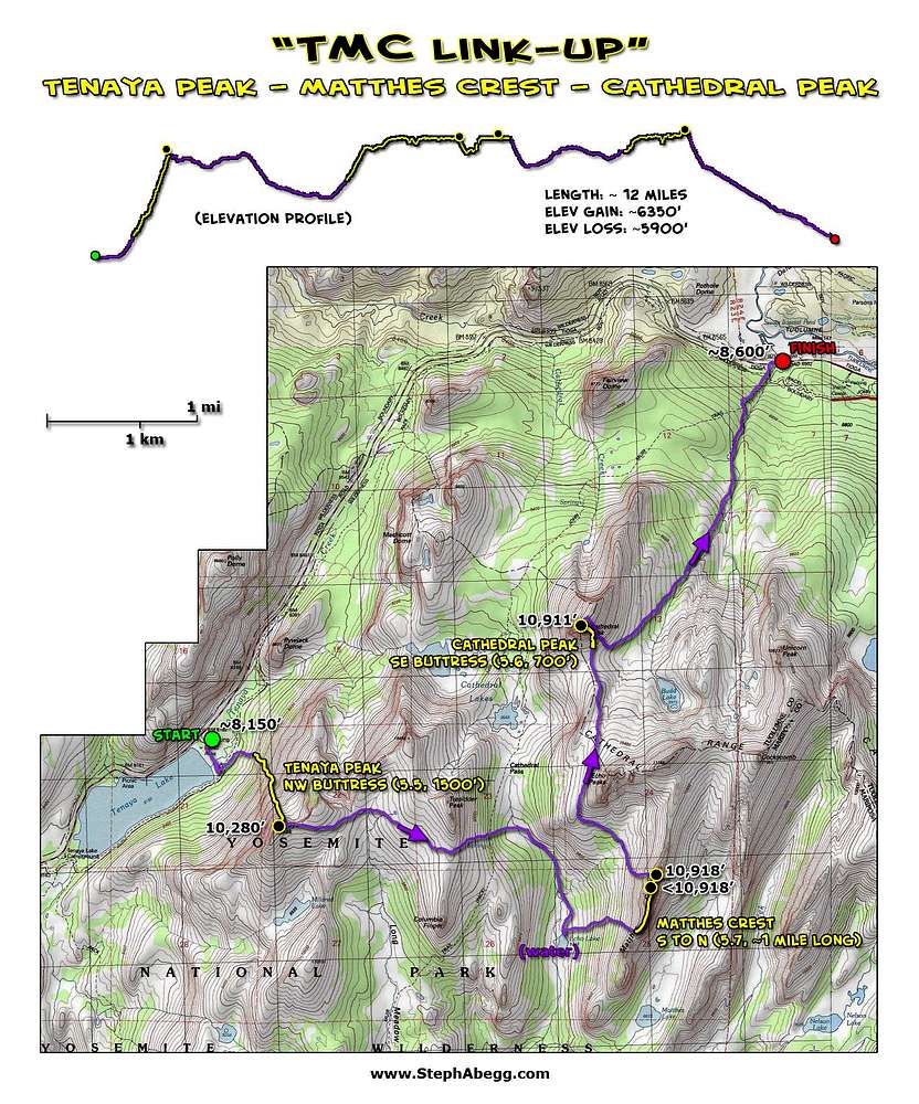 Map of TMC Linkup (Tenaya-Matthes-Cathedral) : Photos, Diagrams & Topos ...