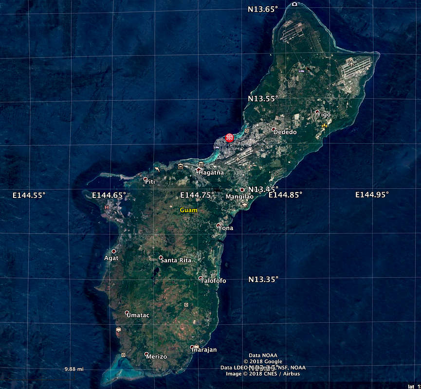 Guam overview satellite image : Photos, Diagrams & Topos : SummitPost