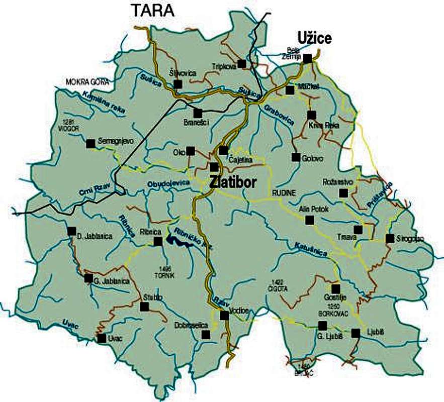 Map of Zlatibor area. : Photos, Diagrams & Topos : SummitPost