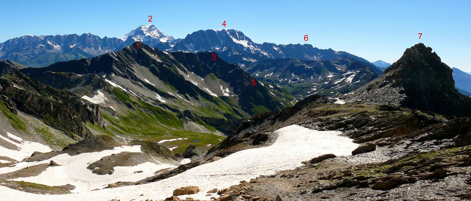 (1) Pointe de Drône (2) Grand Combin (3) Grande Chenalette (4) Mont ...