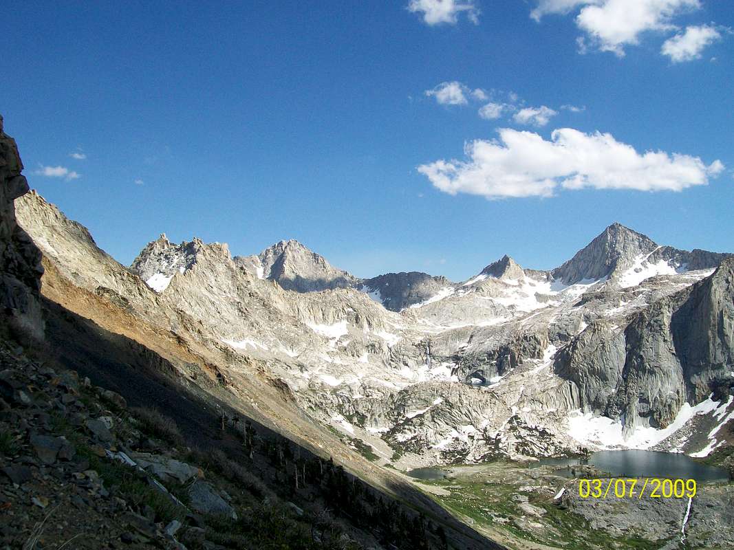 Looking at the Sawtooth (the rightmost peak) "cirque". Spring Lake can ...