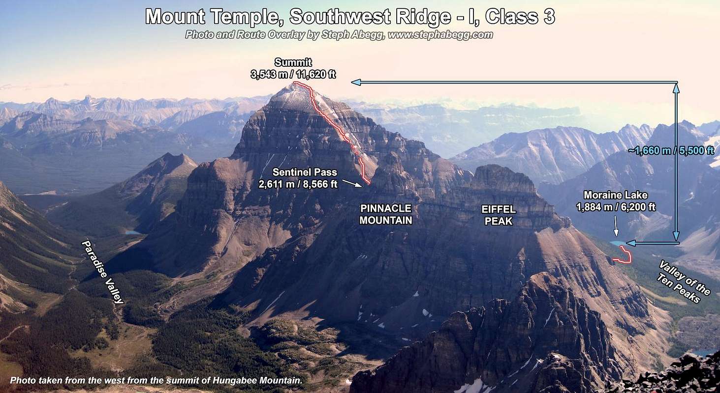 Mt. Temple, SW Ridge Route Overlay : Photos, Diagrams & Topos : SummitPost