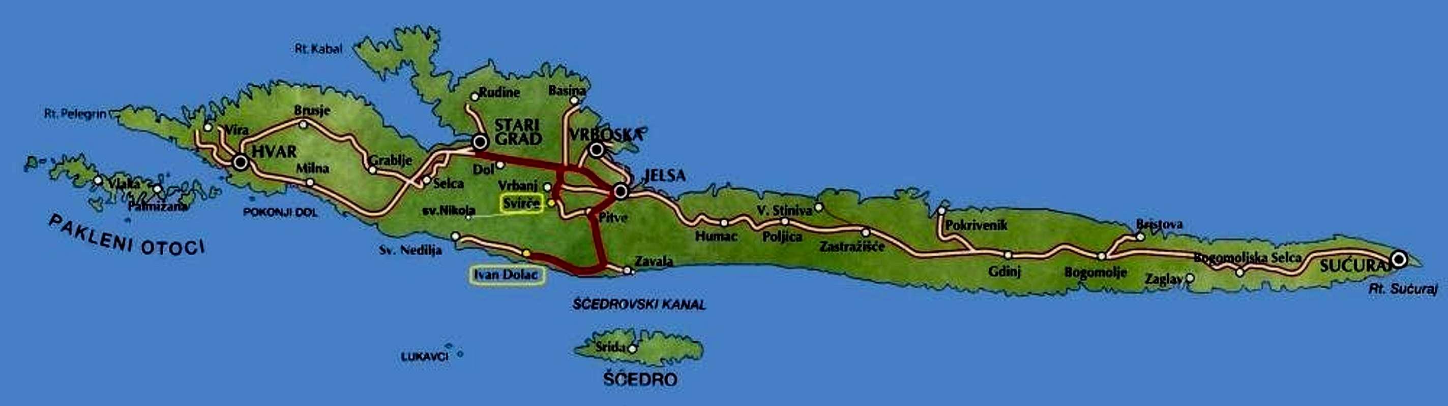 map of the island of Hvar : Photos, Diagrams & Topos : SummitPost