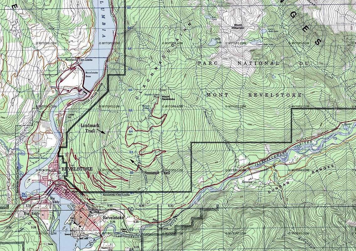 Topo Map - Mount Revelstoke, Eva Lake, Miller Lake, and Jade Lakes ...