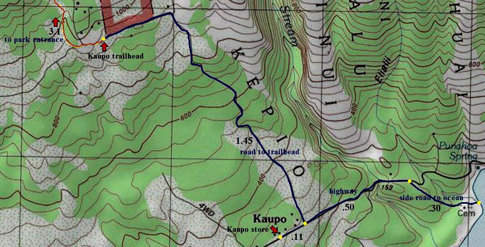 Kaupo Gap map detail : Photos, Diagrams & Topos : SummitPost