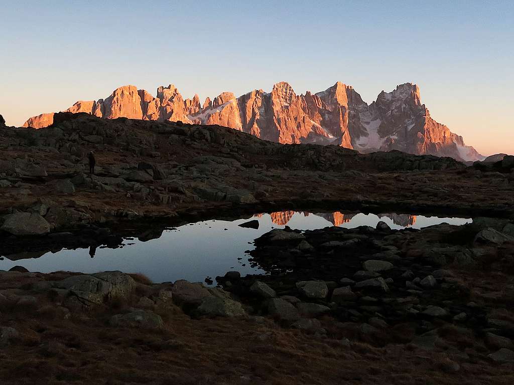 Pale di San Martino from NW at sunset : Photos, Diagrams & Topos ...