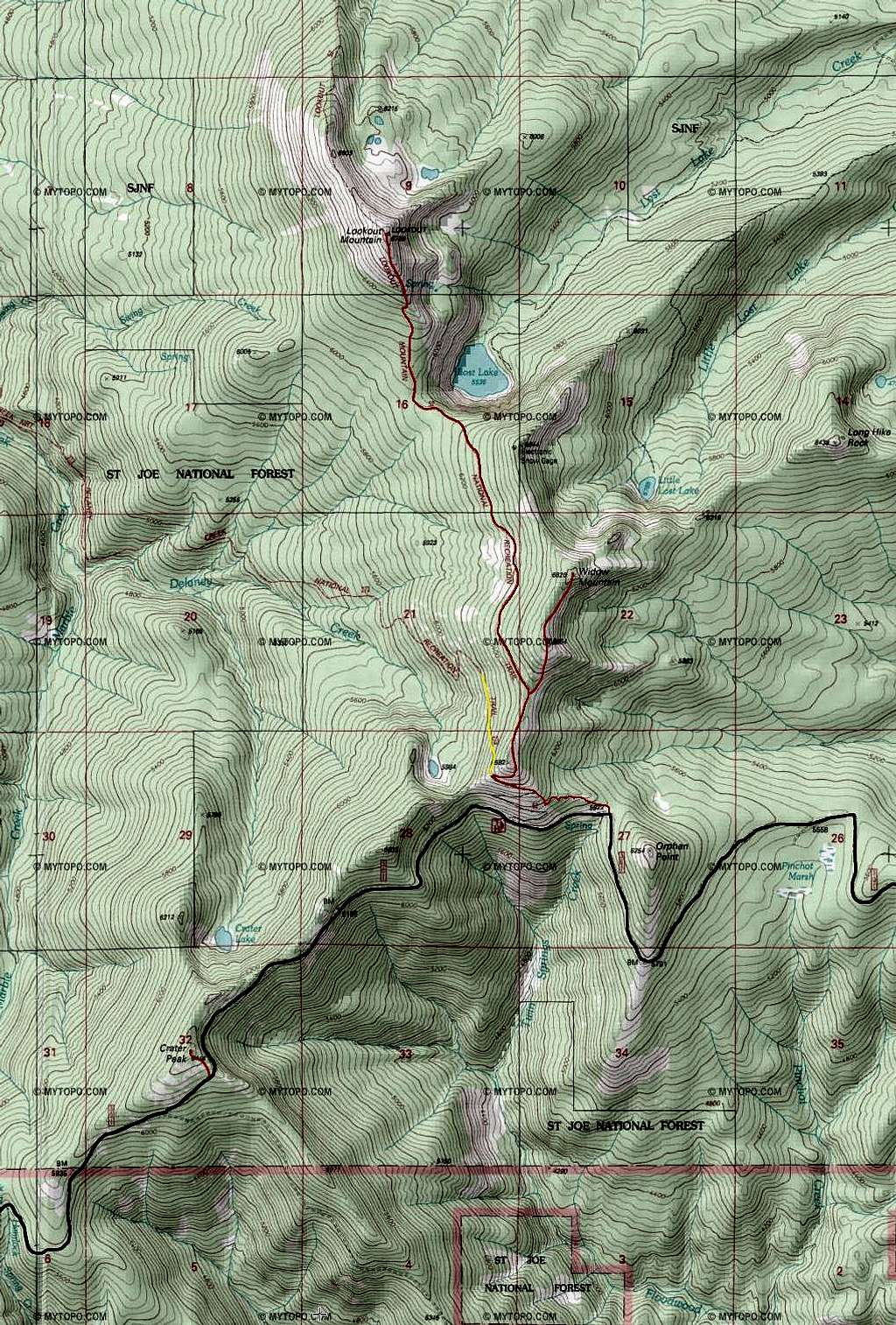 Topo map of trail oute for Window and Lookout Moutain : Photos ...